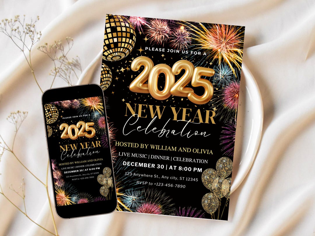 New Year's Eve Party Invitation Template Editable NYE Party Invite ...