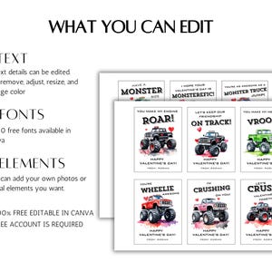 EDITABLE Monster Truck Valentine Cards Kids Valentine Cards Printable ...