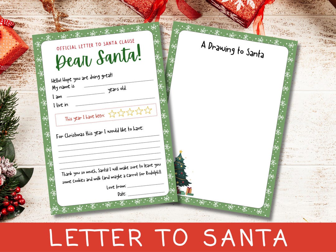 Letter to Santa Printable for Kids Santa Wish List Letters Christmas to ...