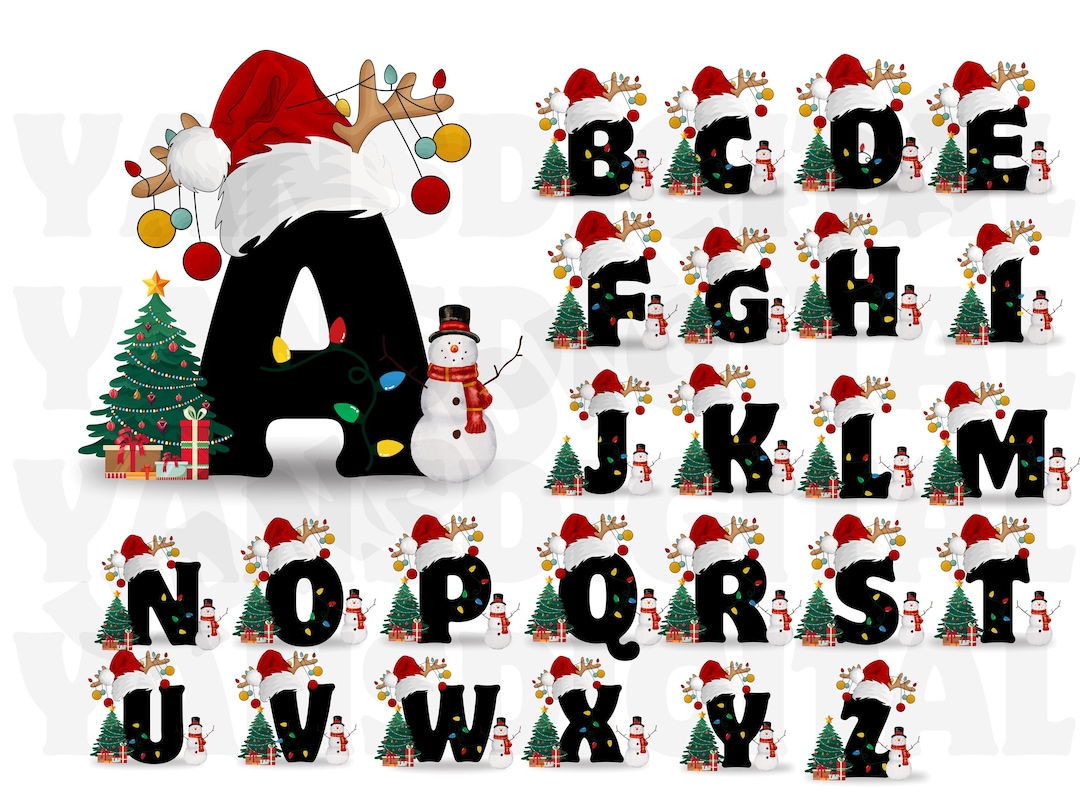 Christmas Alphabet PNG Bundle Personalized Letter Doodles Christmas ...