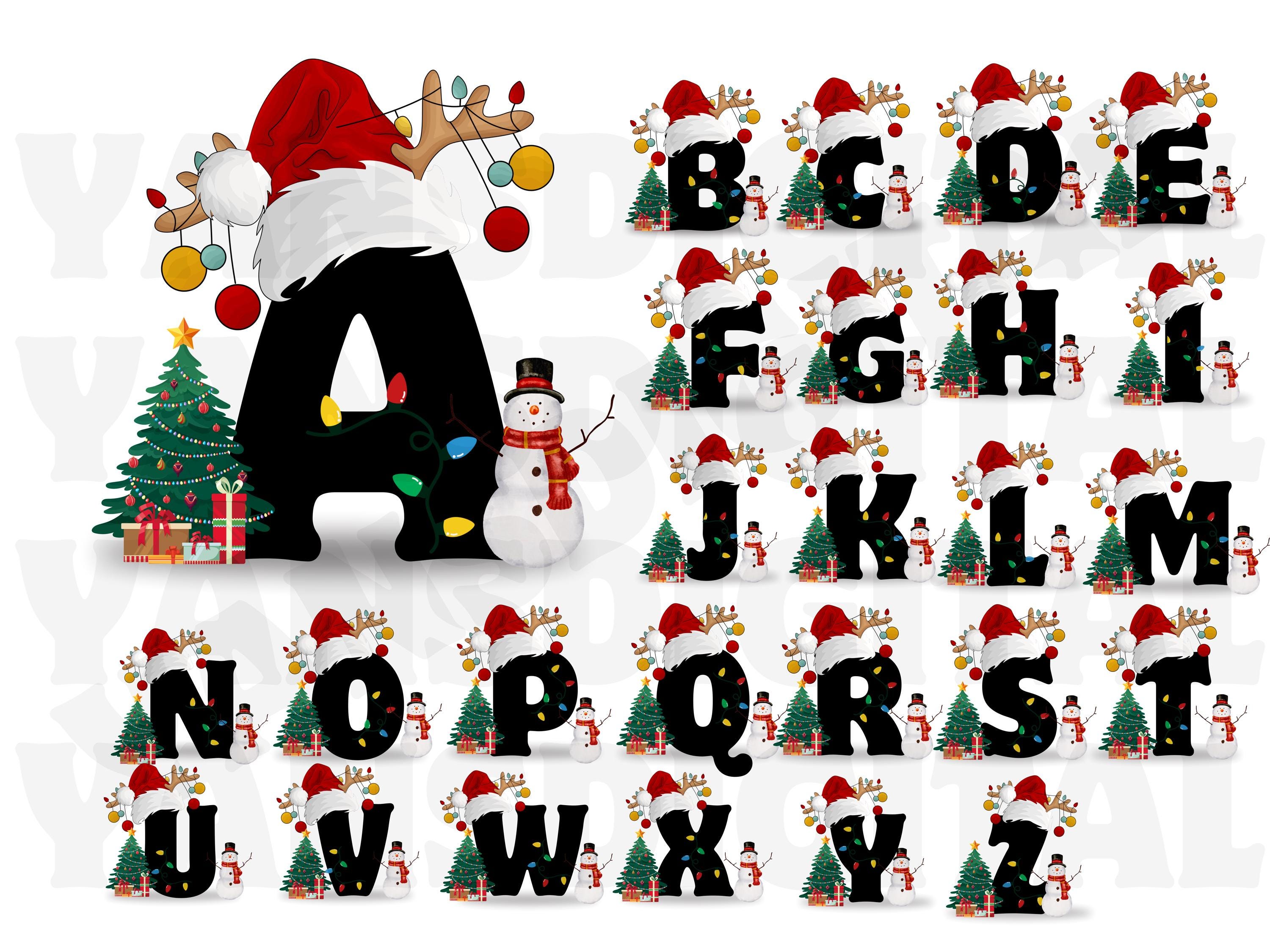 Christmas Alphabet PNG Bundle Personalized Letter Doodles Christmas ...
