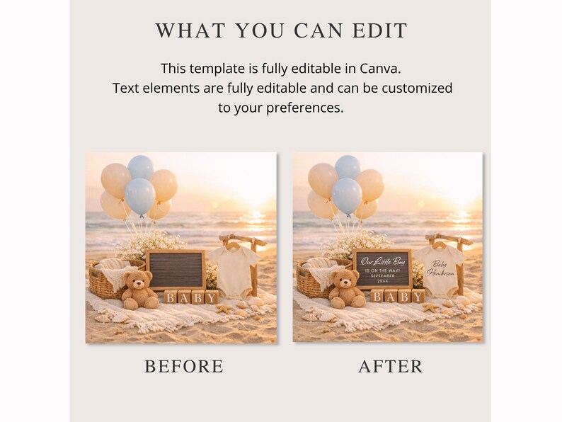 Editable Beach Pregnancy Announcement Template, Social Media Coastal ...