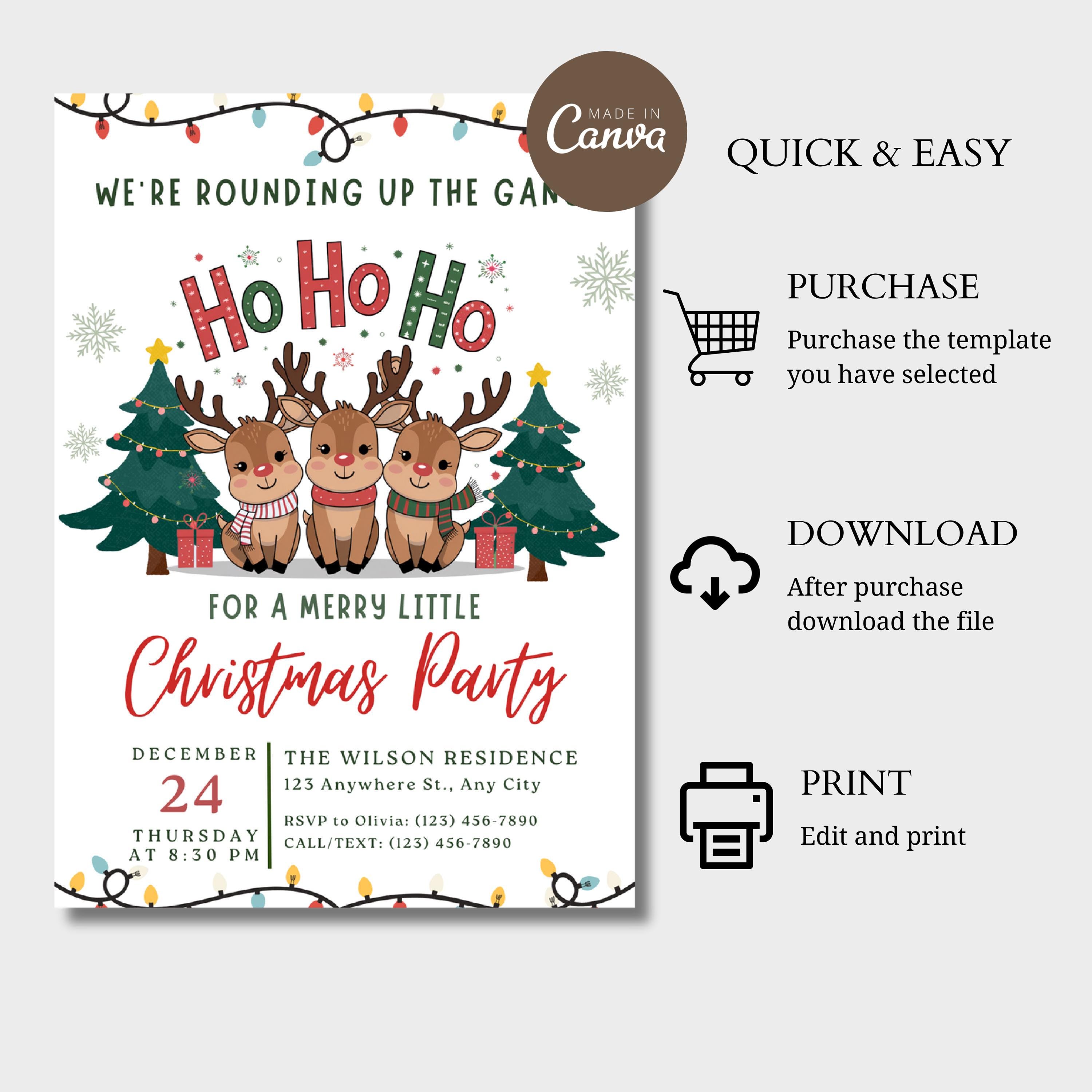 Editable Christmas Party Invitation Template Editable Cute Reindeer ...
