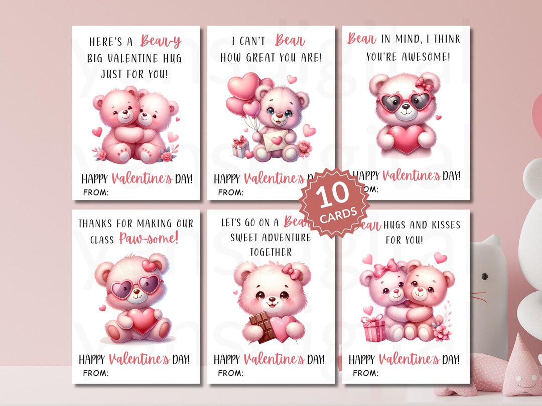 Printable Classroom Valentine Cards Bear Valentine Card for Kids ...