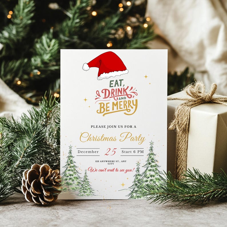 Editable Christmas Party Invitation, Christmas Eve Party Invitation ...