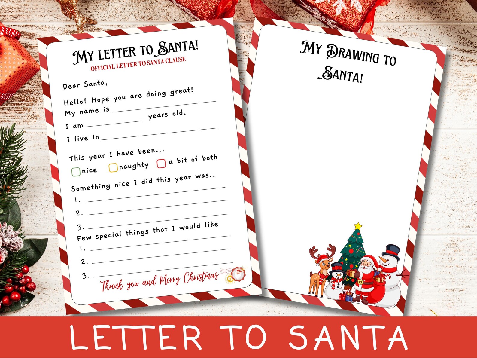 Letter to Santa Printable for Kids Santa Wish List Letters Christmas to ...