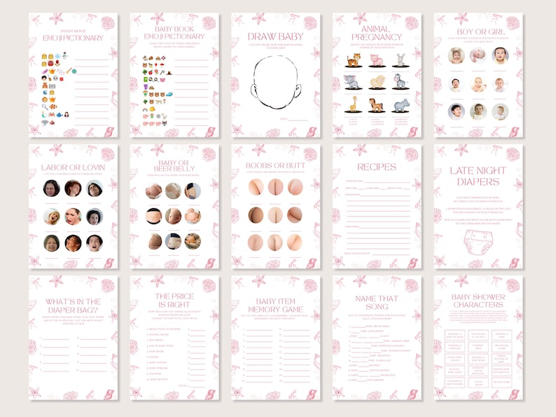 Paquete de juegos para baby shower playero: Tema costero rosa ...