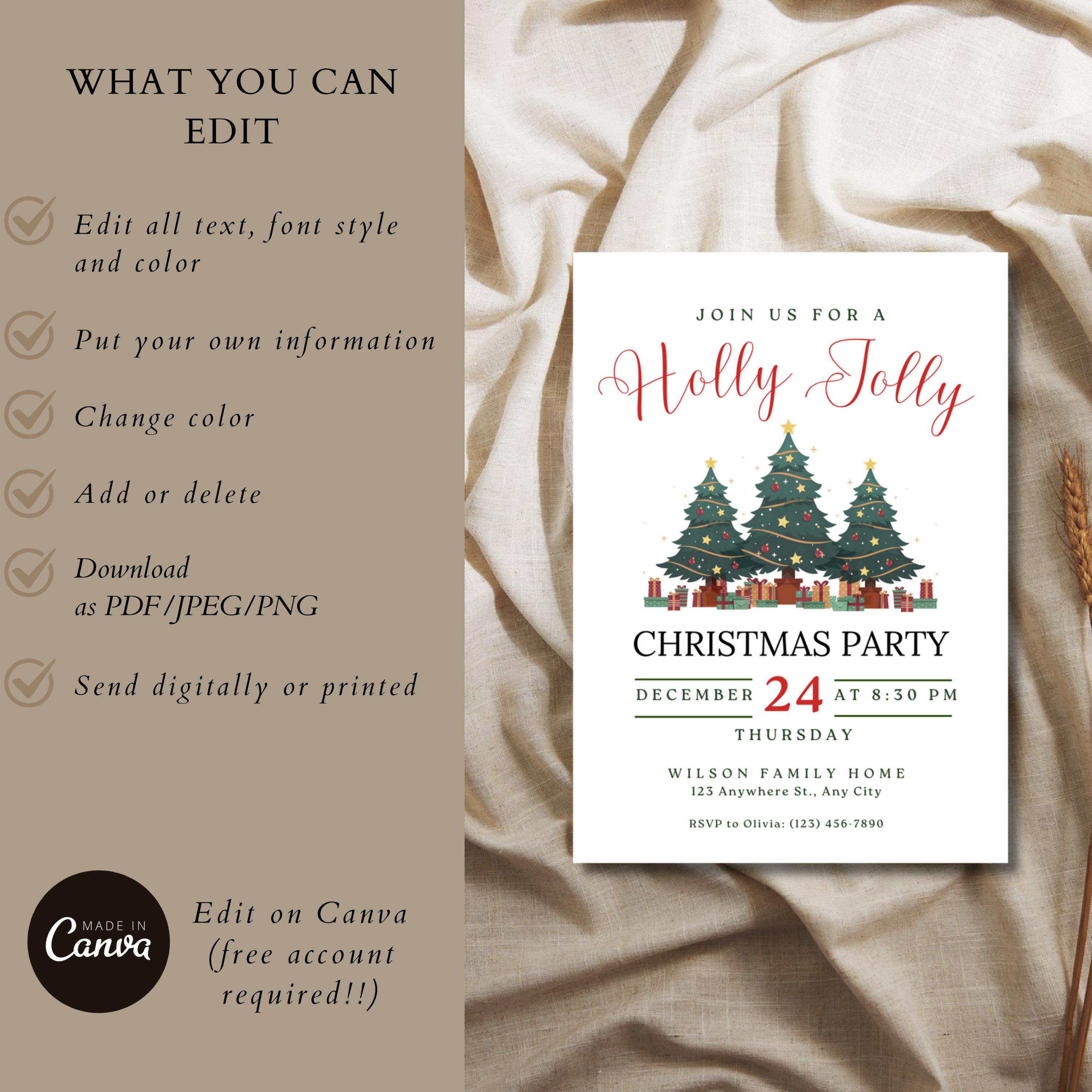 Editable Christmas Party Invitation Printable Holiday Party Invitation ...