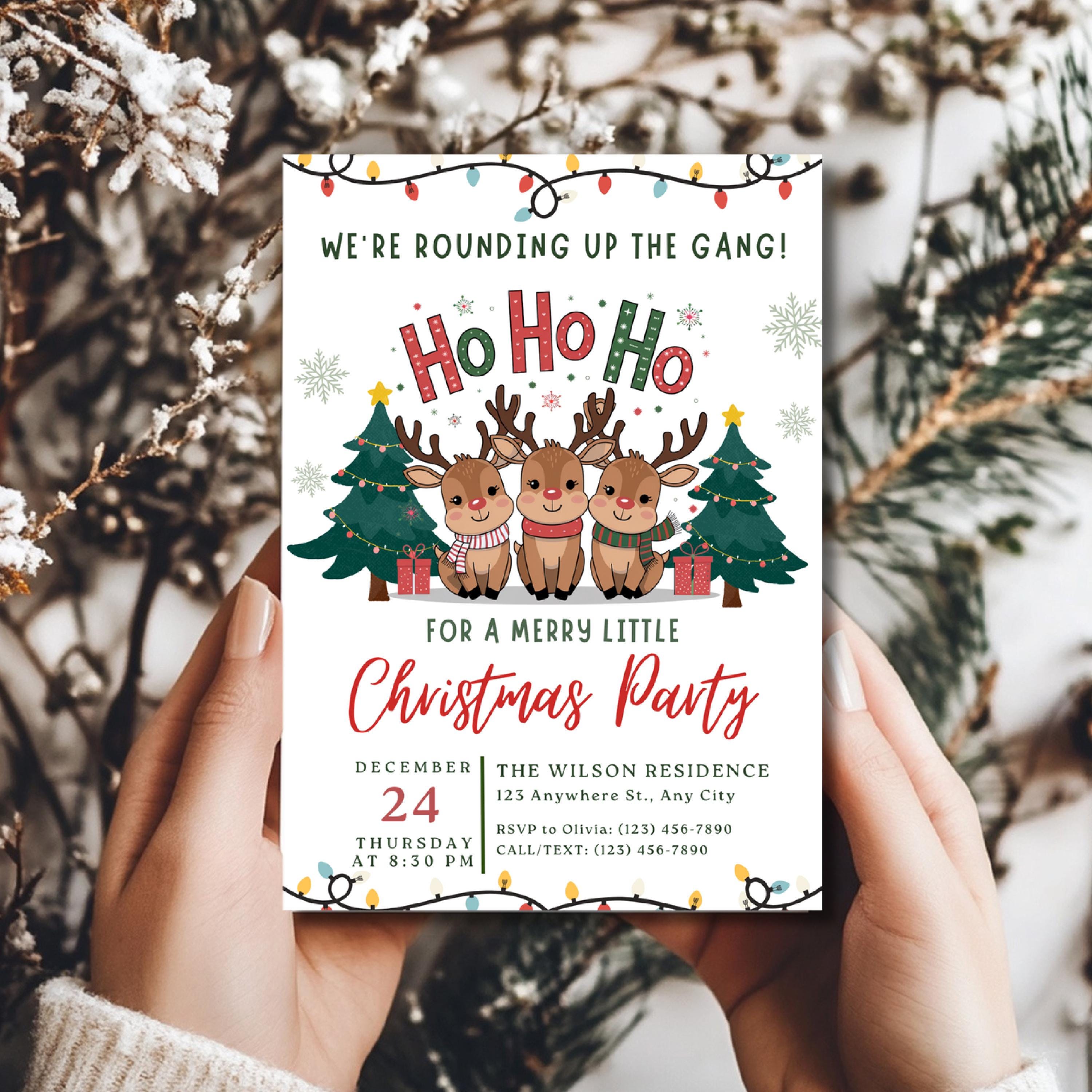 Editable Christmas Party Invitation Template Editable Cute Reindeer ...
