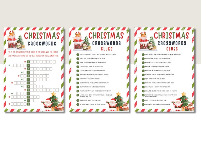 Printable Christmas Game Christmas Crosswords Game Christmas Trivia ...