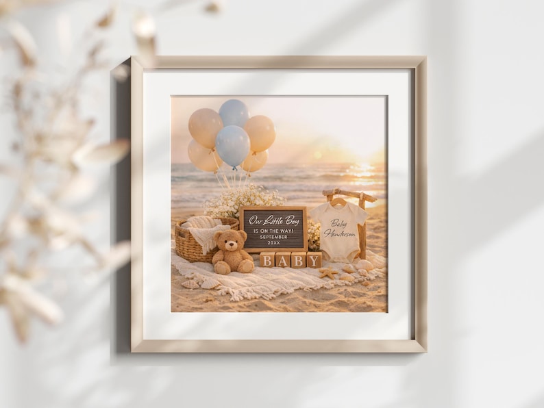 Editable Beach Pregnancy Announcement Template, Social Media Coastal ...