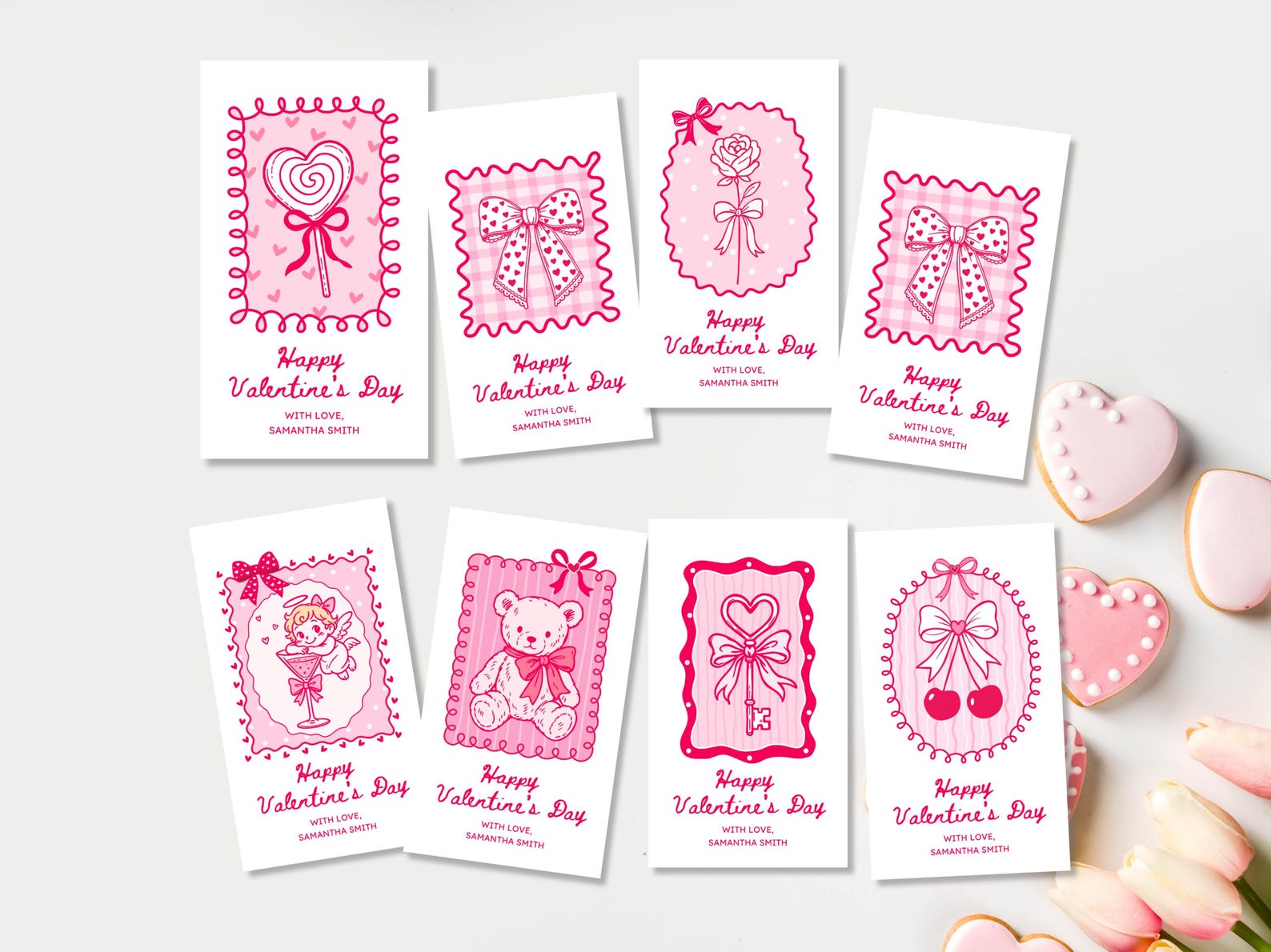 Valentine Gift Tag Editable Vintage Pink Happy Valentine Favor Tags ...