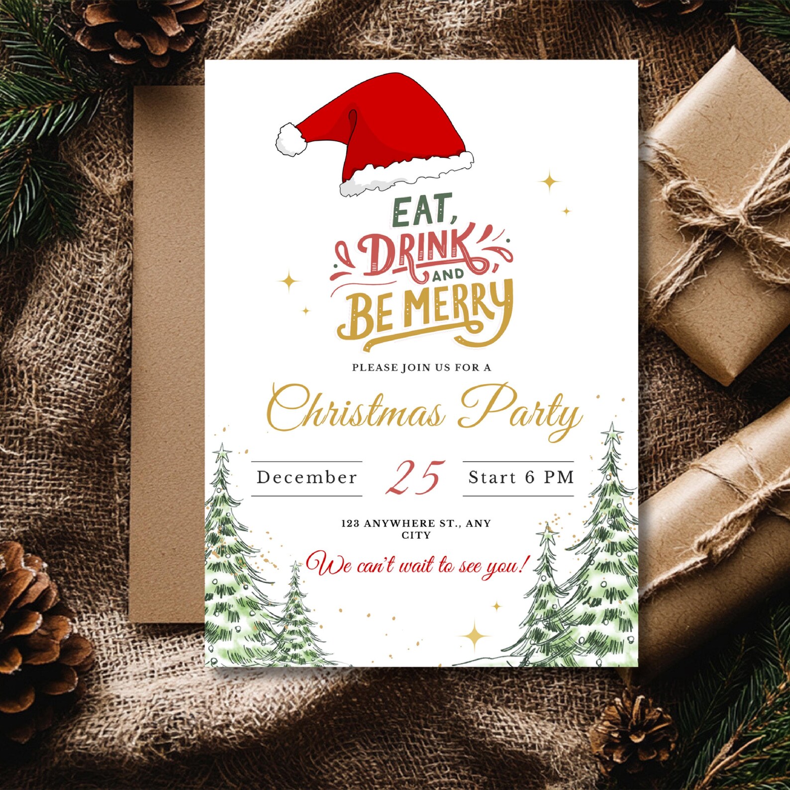Editable Christmas Party Invitation, Christmas Eve Party Invitation ...