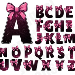 Coquette Valentine Alphabet Clipart Valentine Pink Bow Alphabet PNG ...