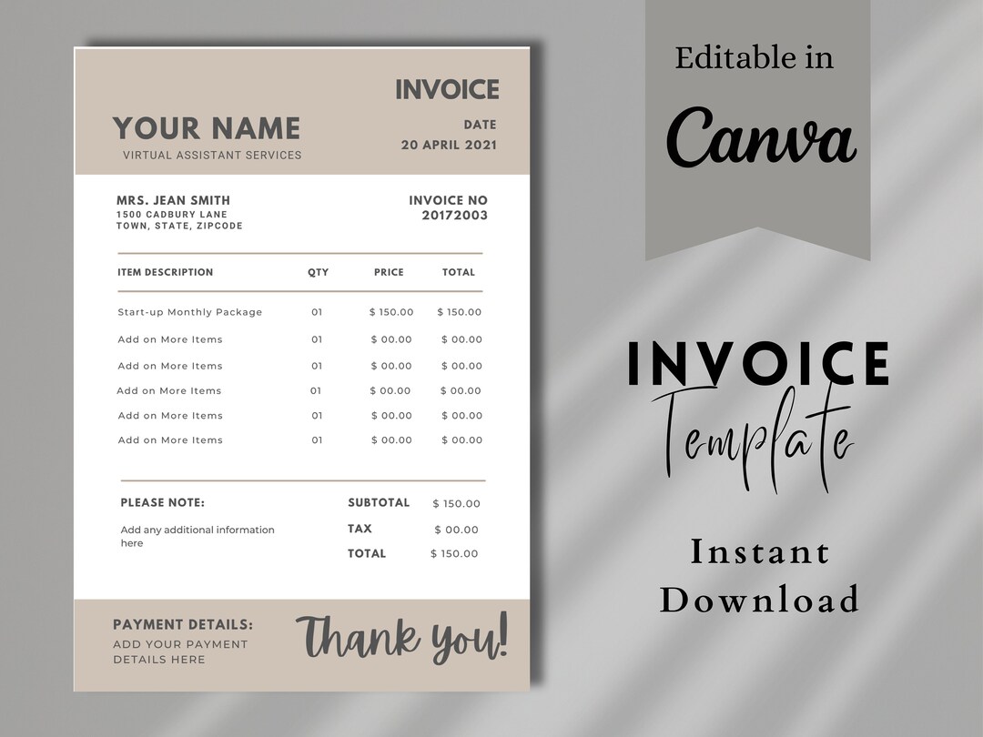 Editable Invoice Template in Canva, Minimalist Business Invoice ...
