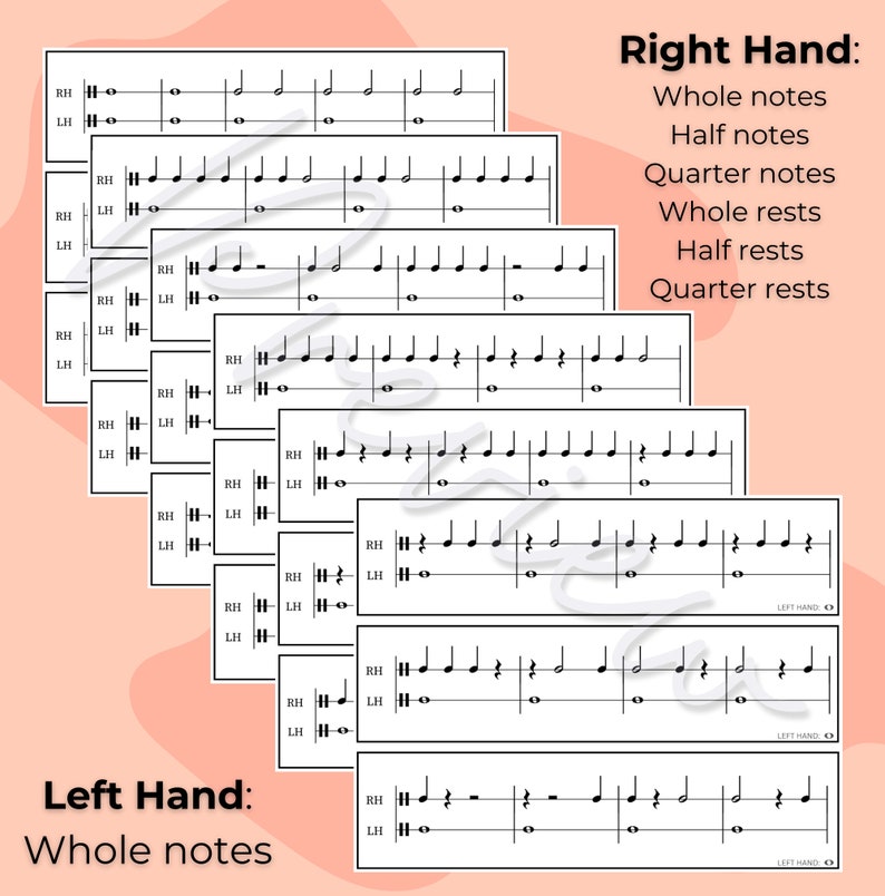 Two-handed Rhythm Flashcards | Learn Piano | Printable | Beginner Piano ...