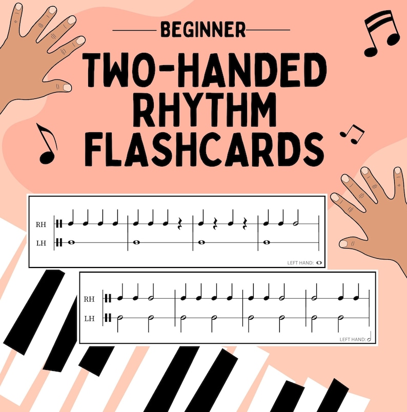 Two-handed Rhythm Flashcards Learn Piano Printable Beginner Piano Music ...