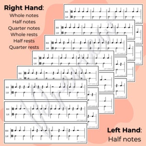 Two-handed Rhythm Flashcards | Learn Piano | Printable | Beginner Piano ...