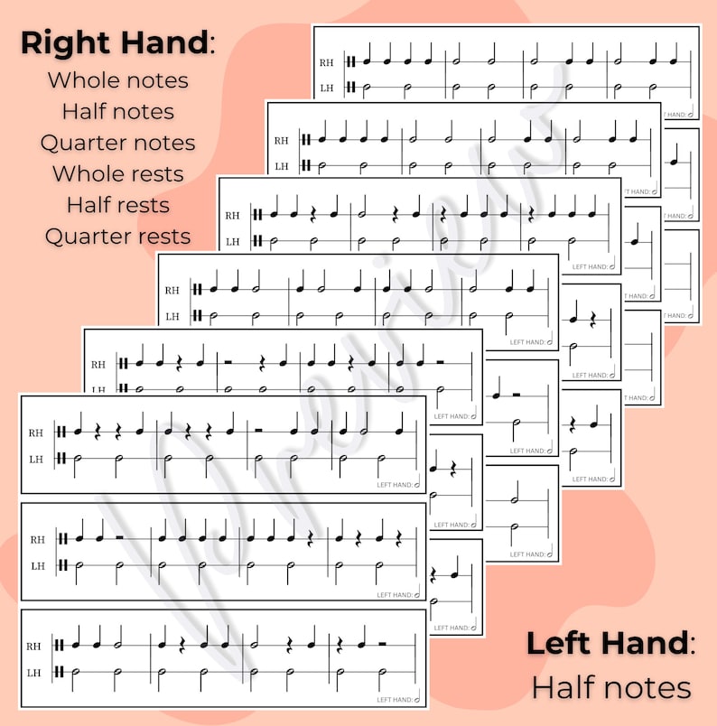 Two-handed Rhythm Flashcards Learn Piano Printable Beginner Piano Music ...