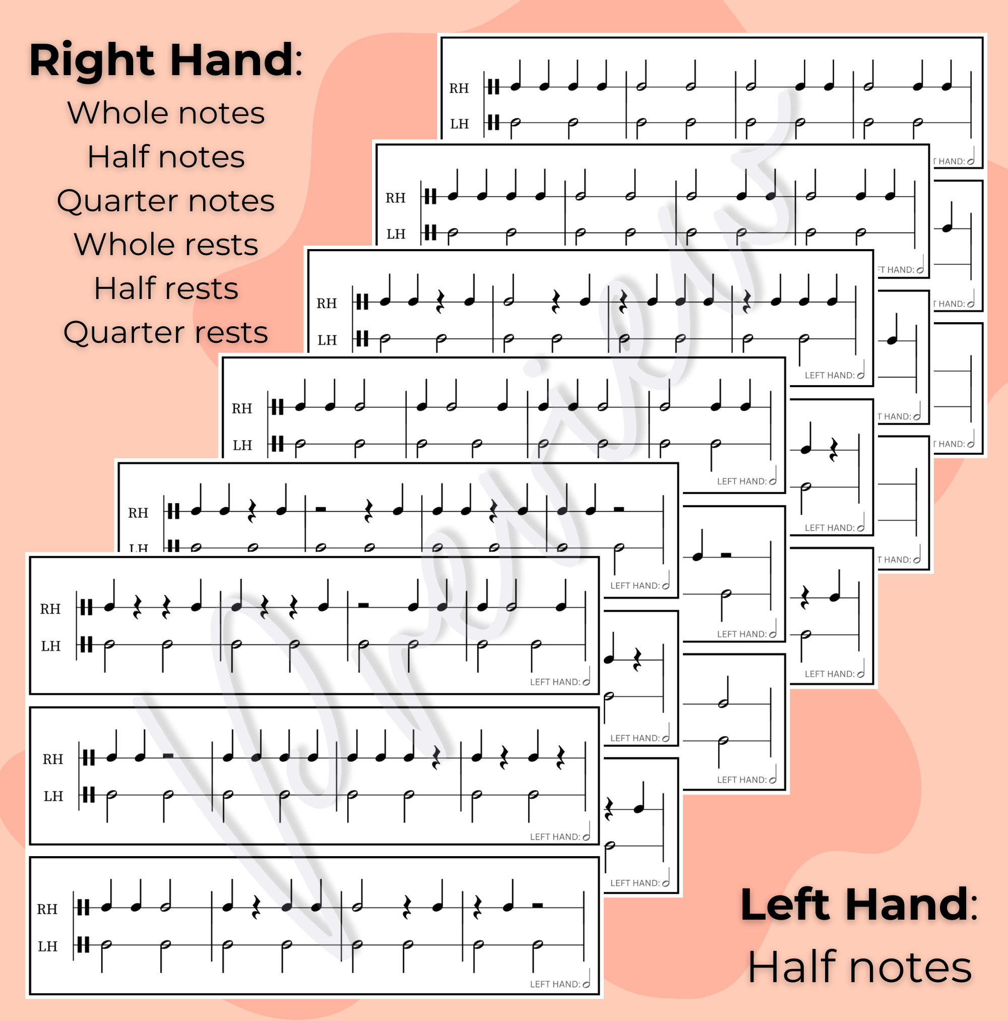 Two-handed Rhythm Flashcards Learn Piano Printable Beginner Piano Music ...