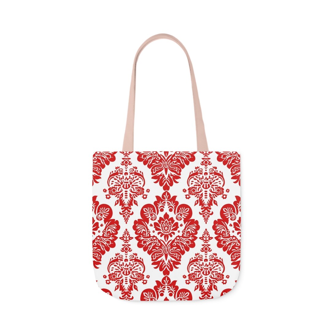Red Damask Canvas Tote Bag, White & Red Patterned Shopper, Chic ...