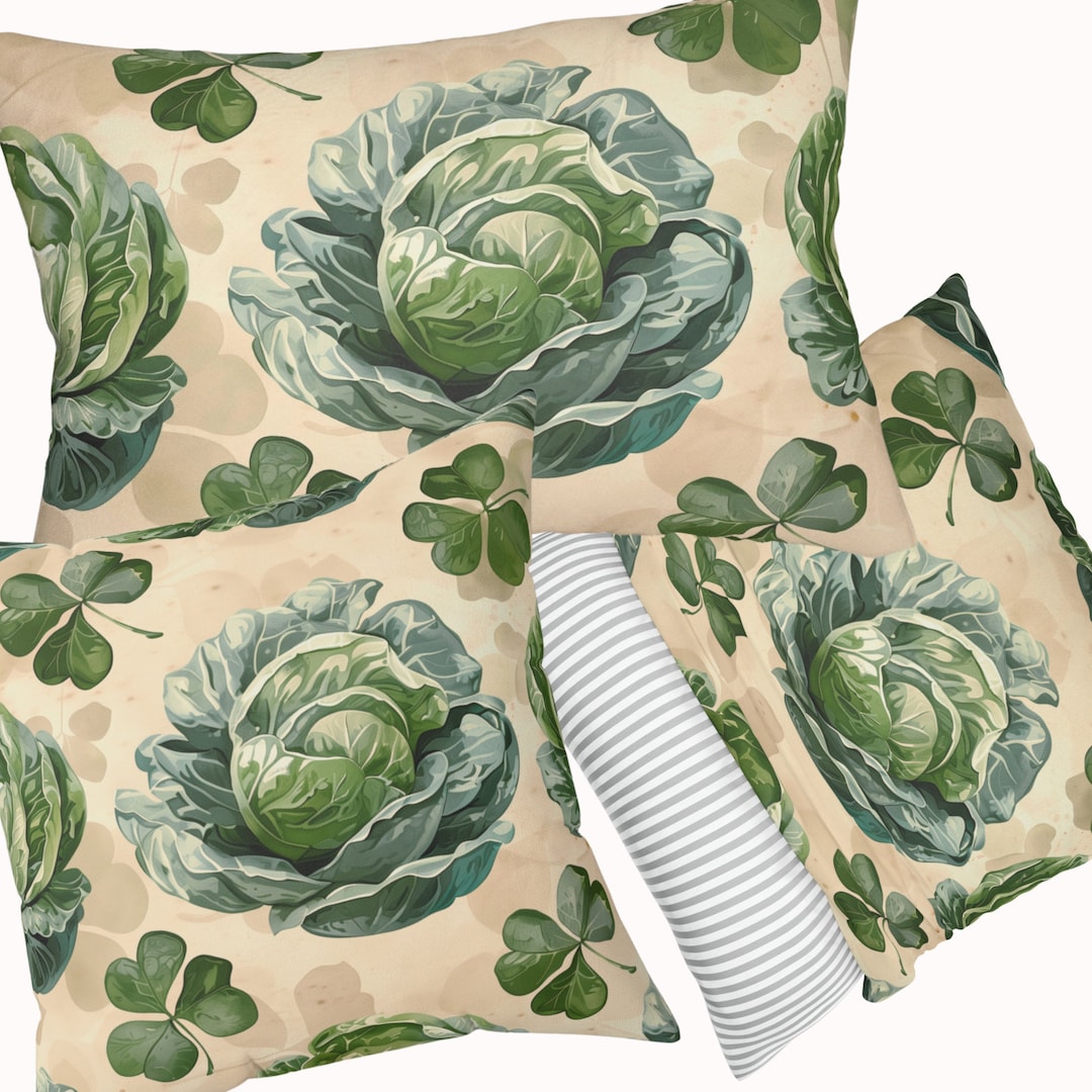 Lucky Cabbage Pillows & Covers, Vintage Botanical Cushion, Irish ...
