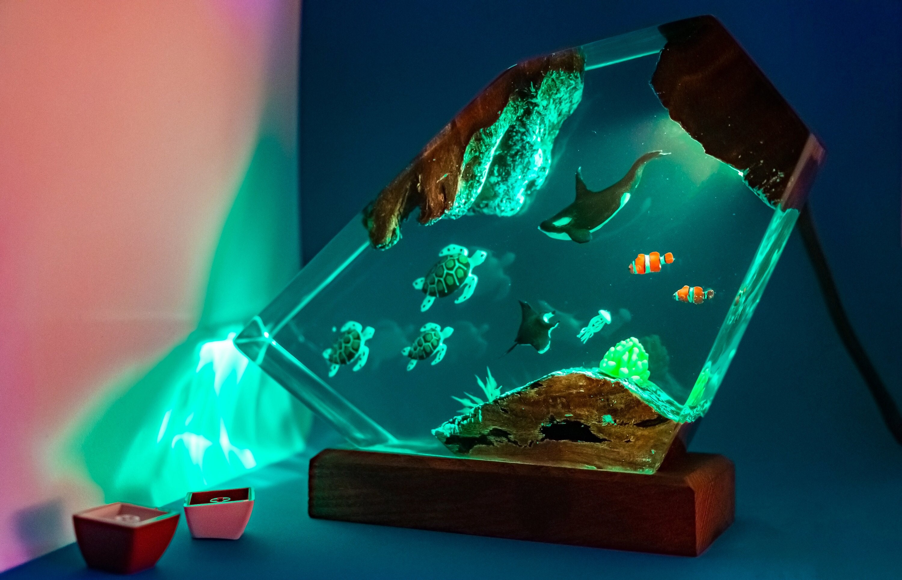 Ocean Lamp, Resin Lamp, Orca, Tuples and Marines in Sea, Wood Art ...