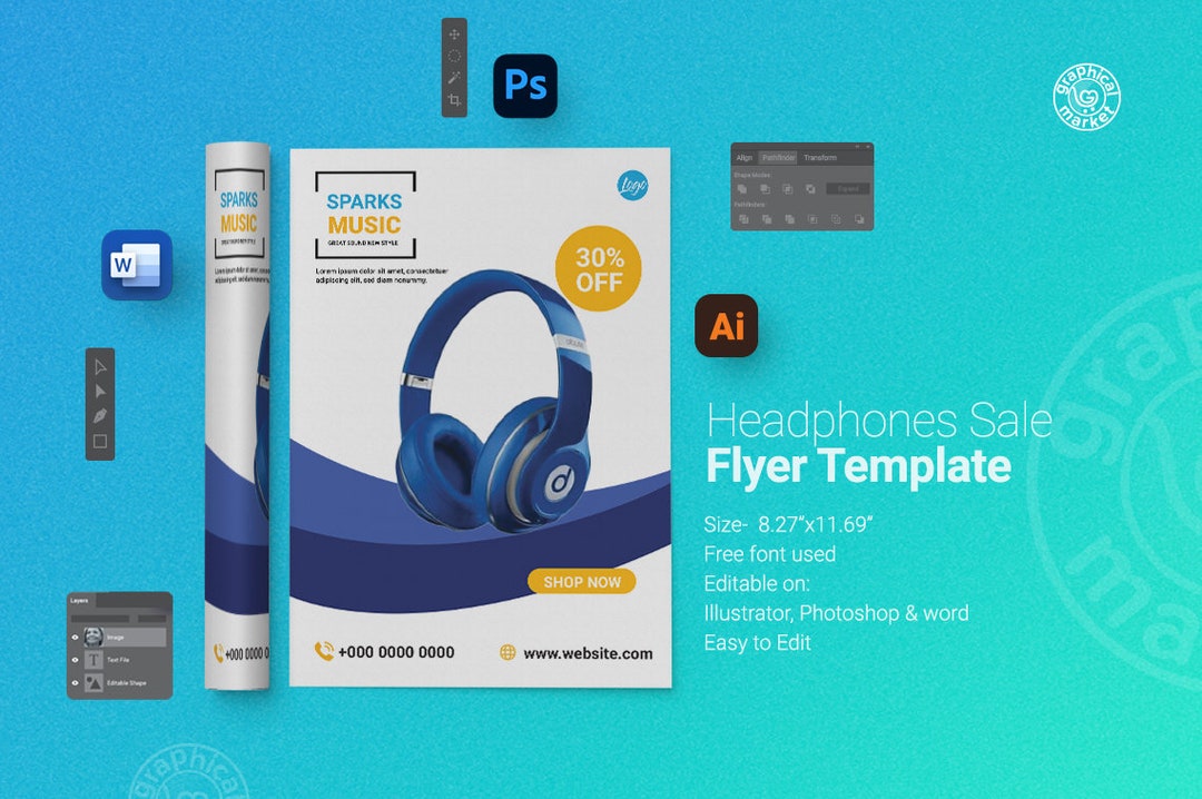 Headphones Sale Flyer | Photoshop Template | Illustrator Template | MS ...