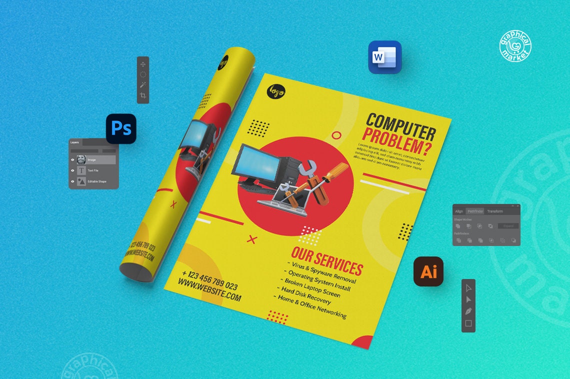 Computer Service Flyer Adobe Photoshop Template Adobe Illustrator ...