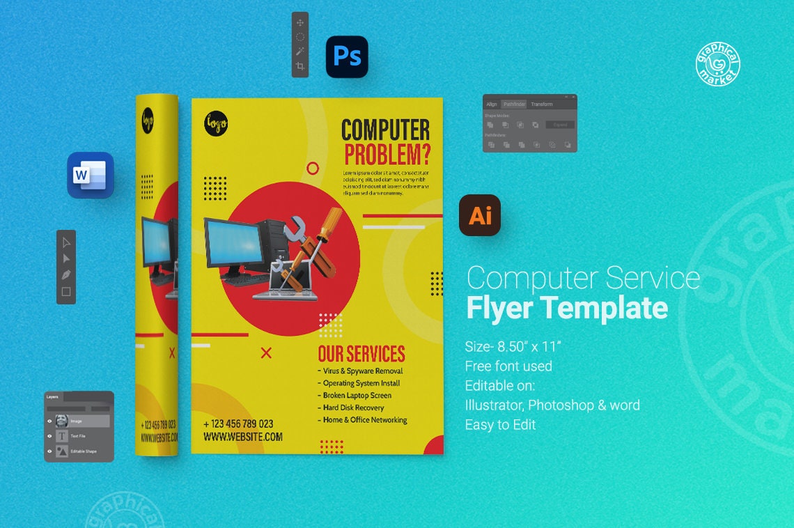 Computer Service Flyer| Adobe Photoshop Template | Adobe Illustrator ...