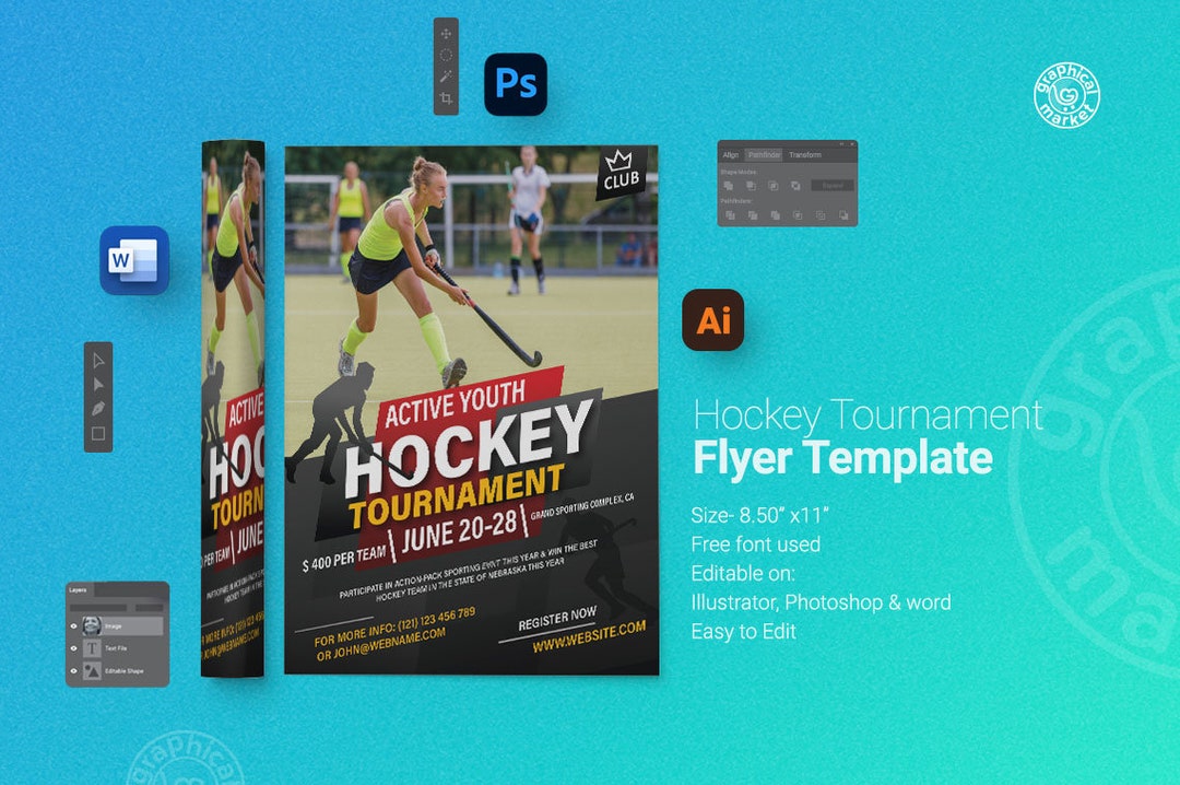 Hockey Tournament Flyer| Adobe Photoshop Template | Adobe Illustrator ...