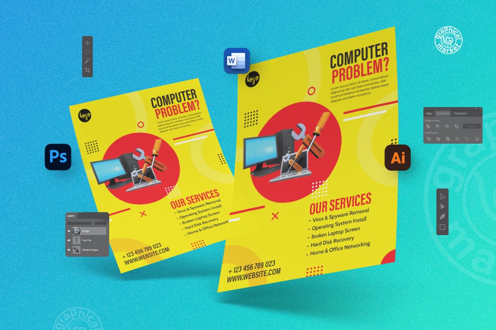 Computer Service Flyer Adobe Photoshop Template Adobe Illustrator ...