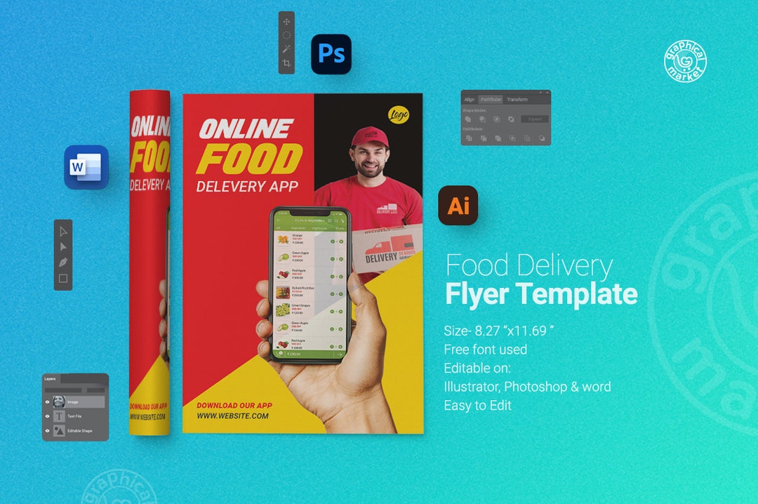 Food Delivery Flyer Template | Photoshop Template | Illustrator ...