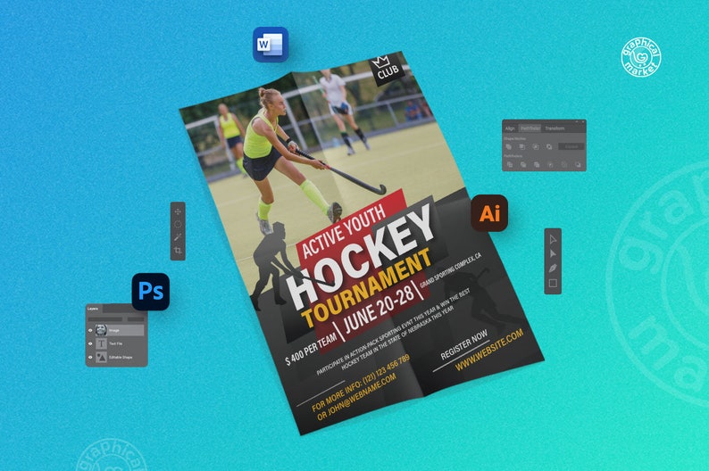 Hockey Tournament Flyer| Adobe Photoshop Template | Adobe Illustrator ...