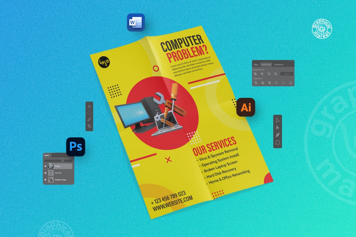 Computer Service Flyer| Adobe Photoshop Template | Adobe Illustrator ...