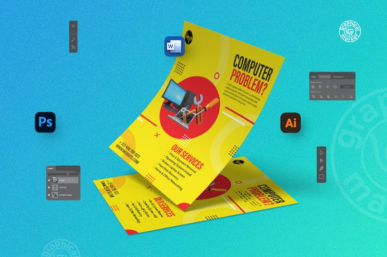 Computer Service Flyer| Adobe Photoshop Template | Adobe Illustrator ...