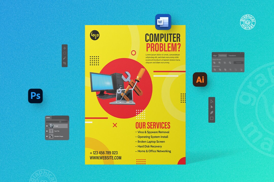 Computer Service Flyer| Adobe Photoshop Template | Adobe Illustrator ...