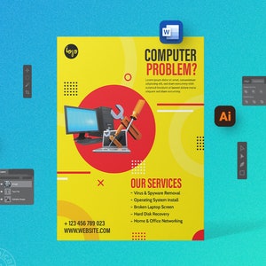 Computer Service Flyer| Adobe Photoshop Template | Adobe Illustrator ...