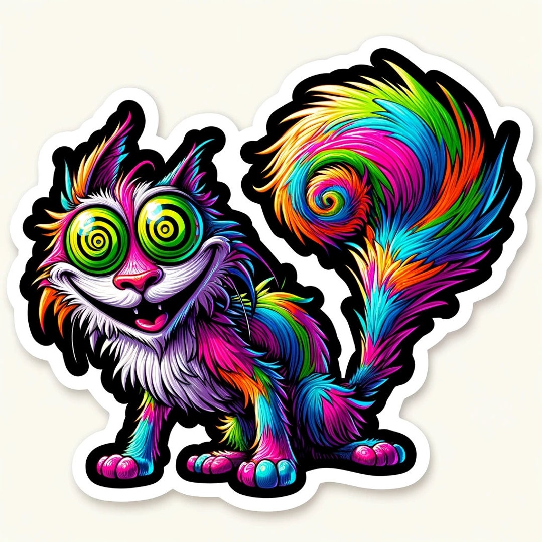 Trippy Colorful Cat Vinyl Sticker for Laptop, Water Bottle, Hydroflask ...