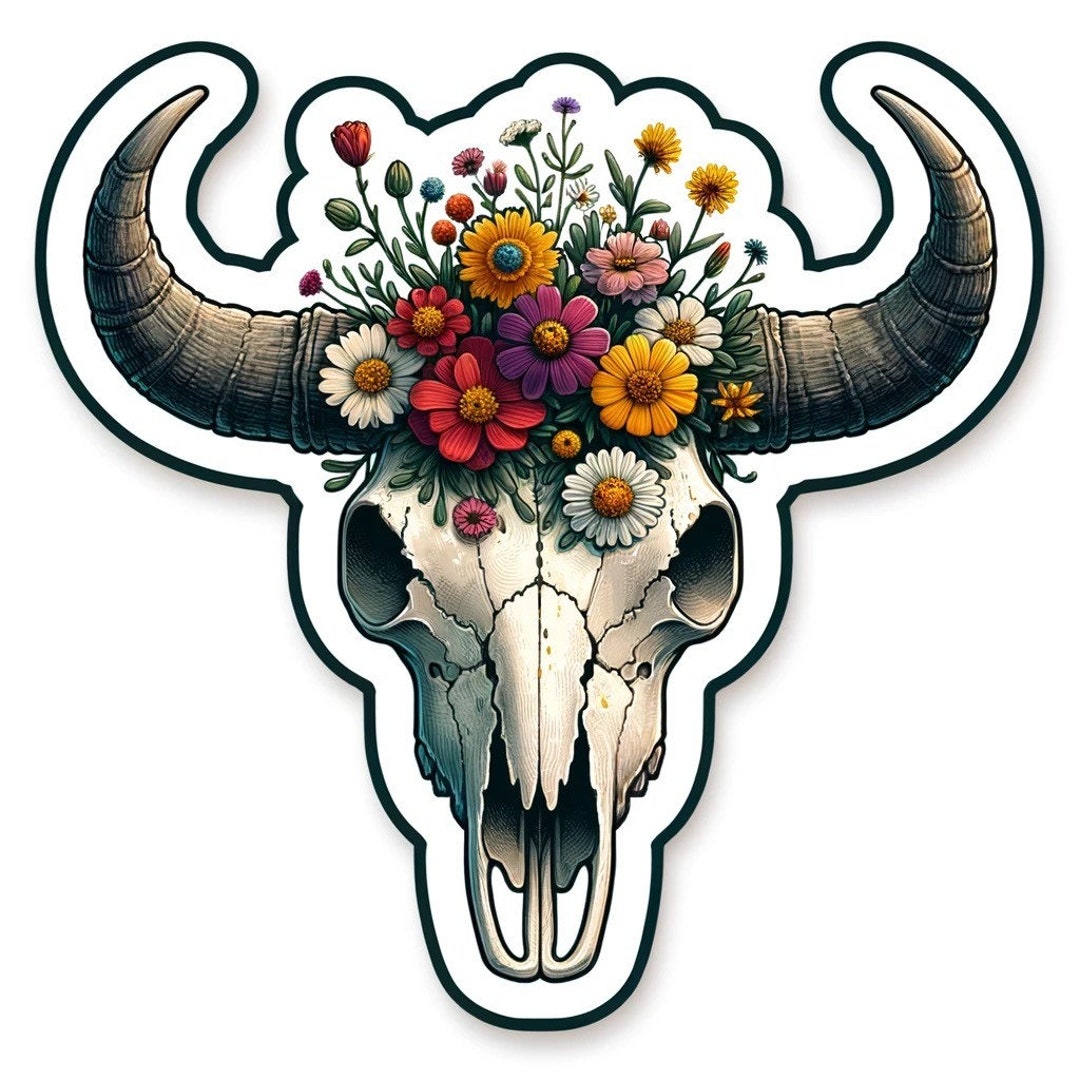 Cow Skull Die Cut Vinyl Sticker for Laptop, Water Bottle, Hydroflask ...