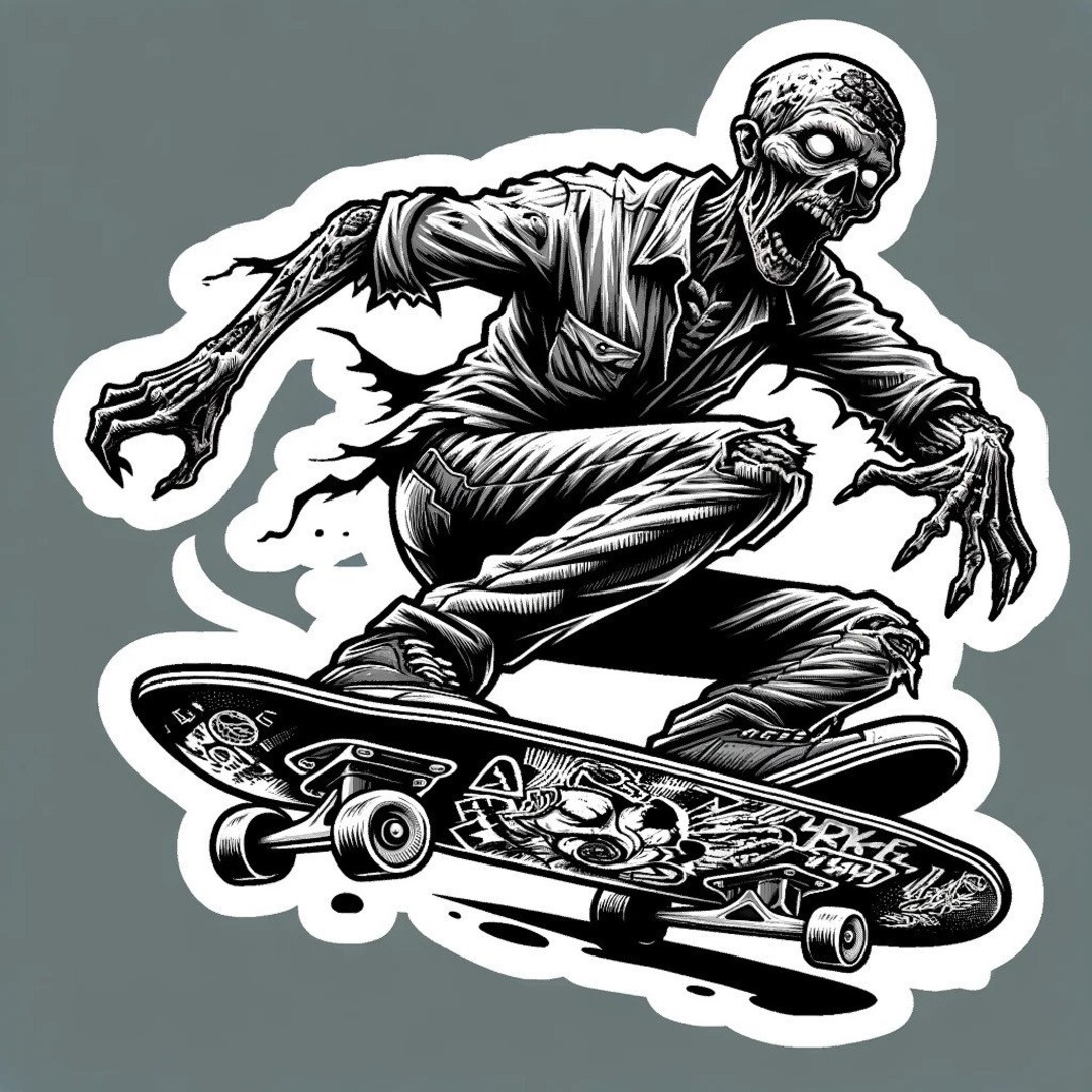 Skateboarding Zombie Vinyl Sticker for Laptop, Water Bottle, Hydroflask ...