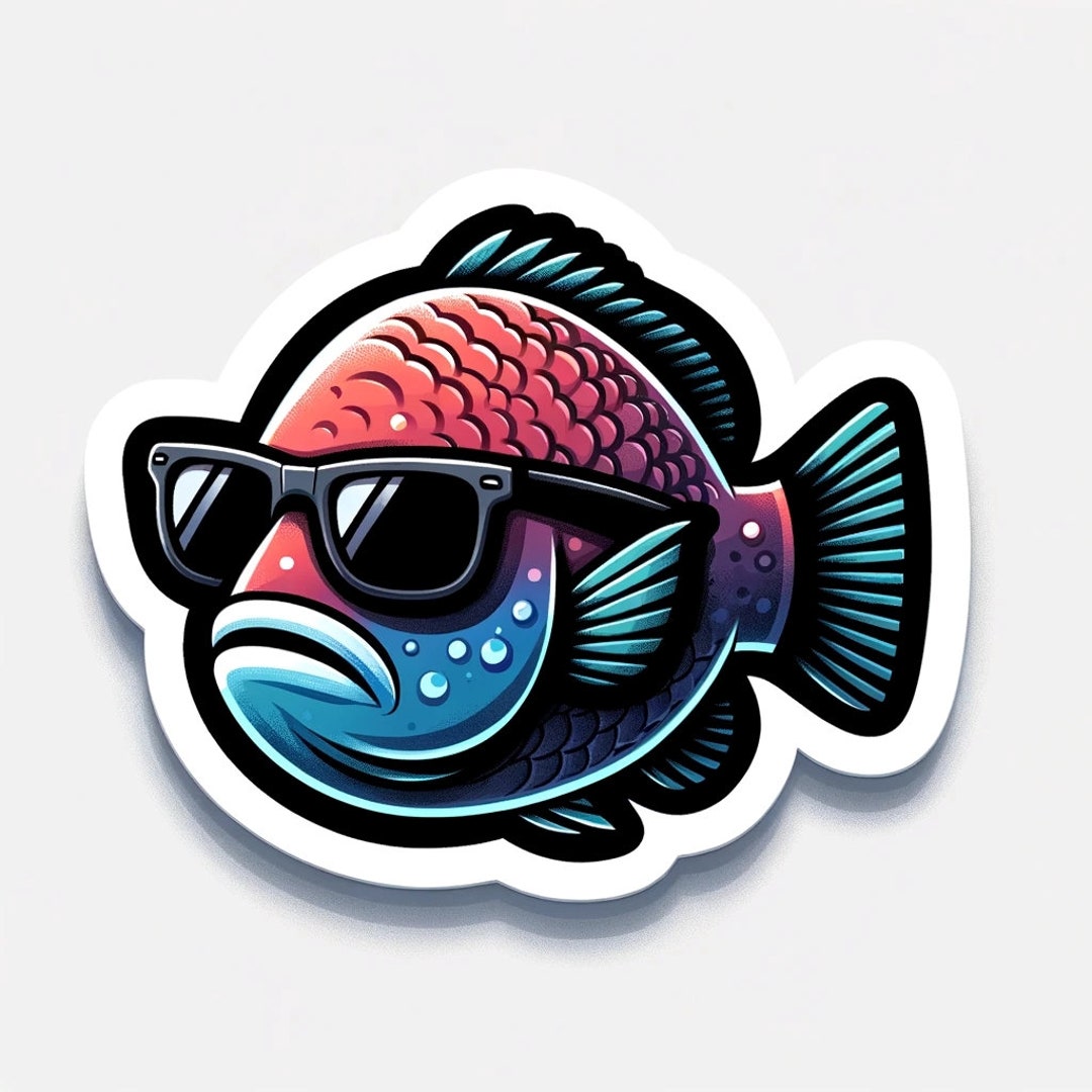 Colorful Cool Fish Wearing Sunglasses Vinyl Sticker for Laptop, Water ...