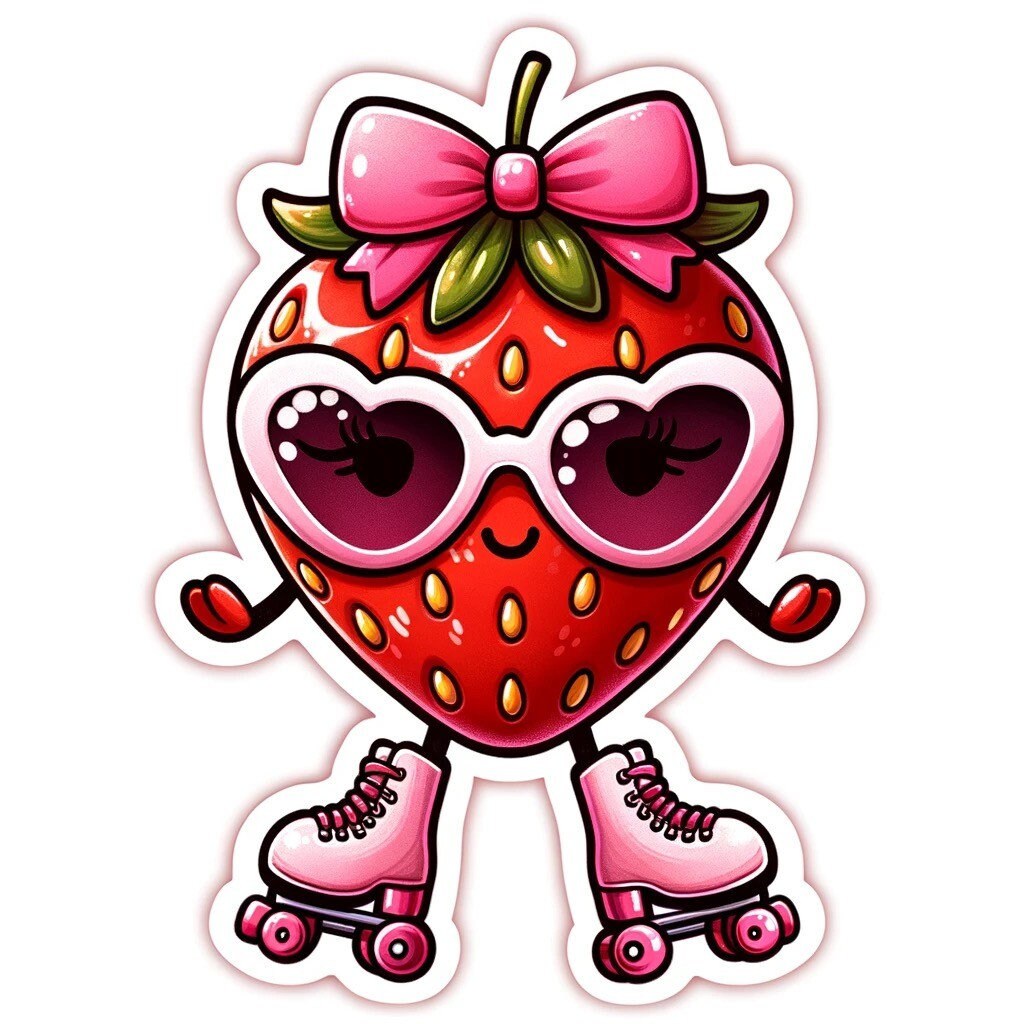 Strawberry With Roller Skates Die Cut Vinyl Sticker - Etsy