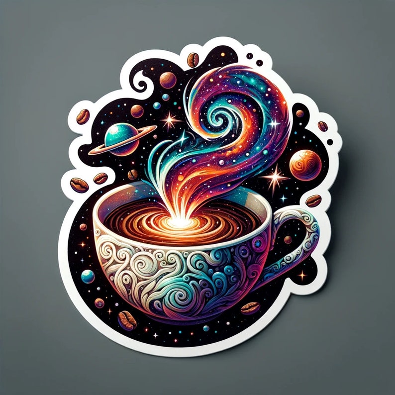 Cosmic Coffee Cup Vinyl Sticker for Laptop, Water Bottle, Hydroflask ...