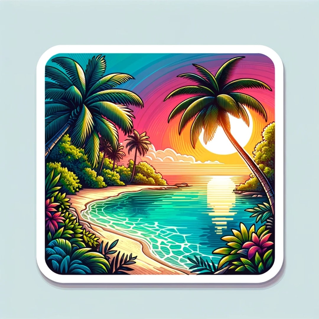 Colorful Tropical Theme Vinyl Sticker for Laptop, Water Bottle ...