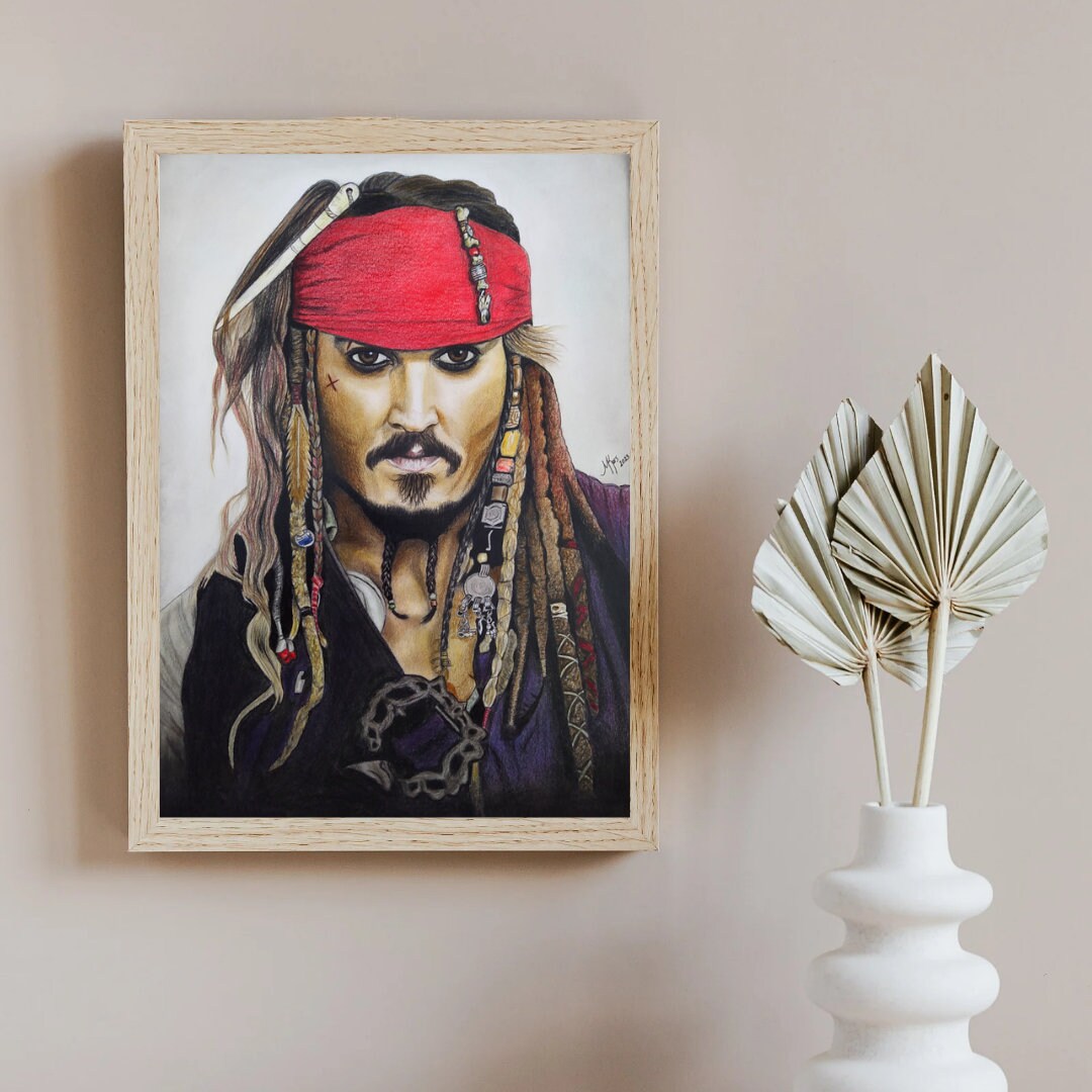 Portrait of Jack Sparrow From Pirates of Caribbean in Dry Pastels. Wall ...