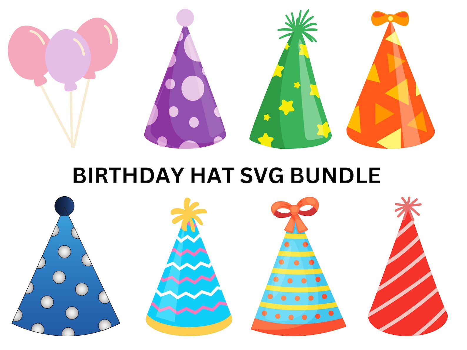 Birthday Hat Clipart, Birthday Party Svg, Hat Design Svg, Party Hats ...