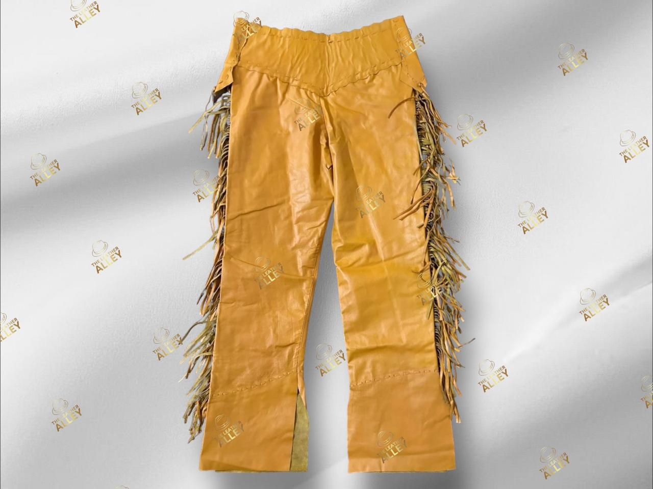 Native Indian Buckskin Suede Beige Leather Sioux, Beaded Fringe Powwow Regalia Pants for Men's ...