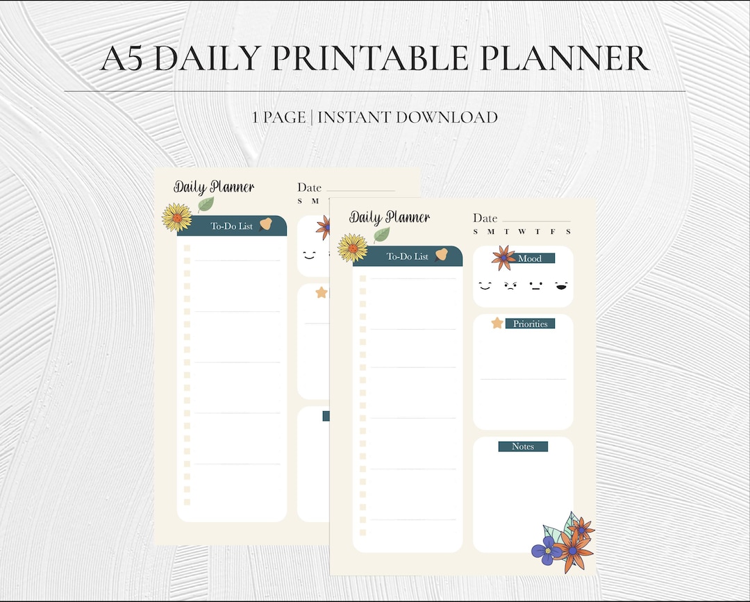 Printable Daily Planner PDF | A5 Digital Planner Insert | To-do List ...