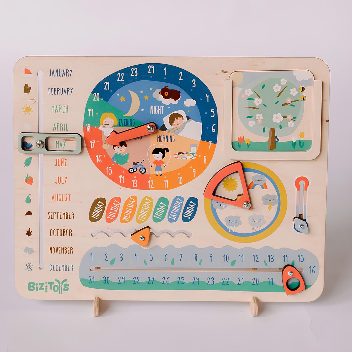 Time Management Toy Wooden Montessori Calendar for Kids, Children ...